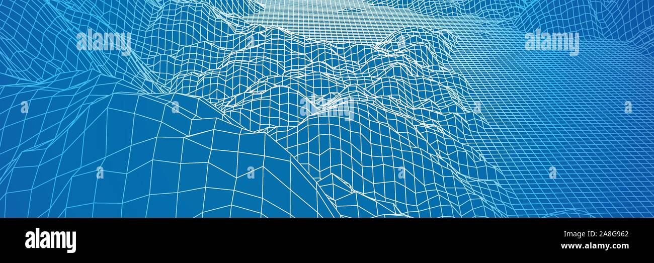 Digital landscape with mountains or hills made of line grid Stock ...