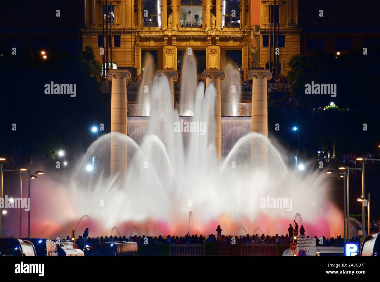 Magic Fountain show at the landmark Placa Espanya in Barcelona Spain ...