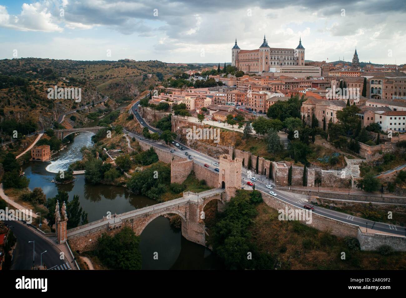 Aerial view of Toledo town skyline with old bridge in Spain Stock Photo ...