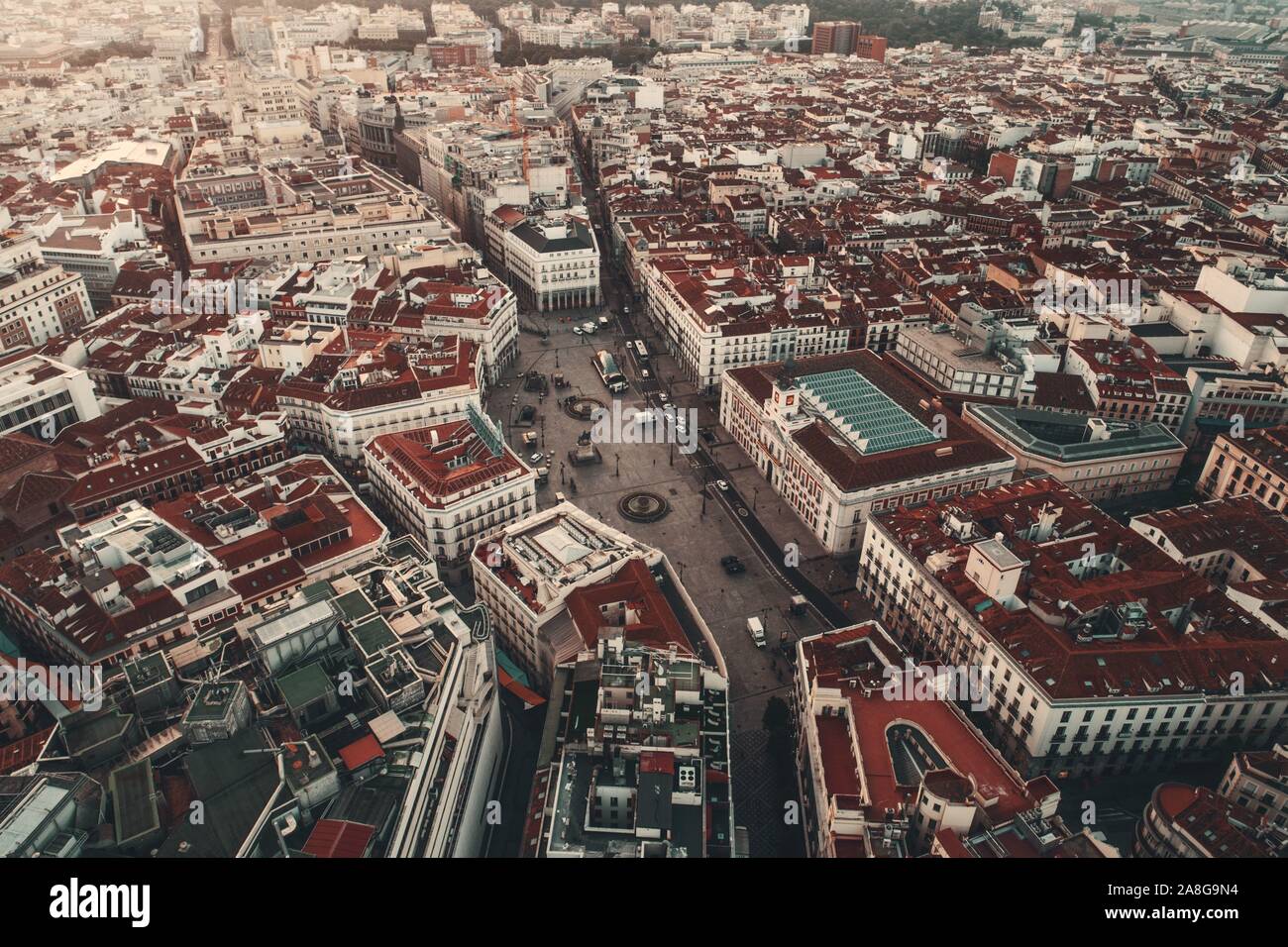 Madrid Puerta del Sol aerial view with historical buildings in Spain ...