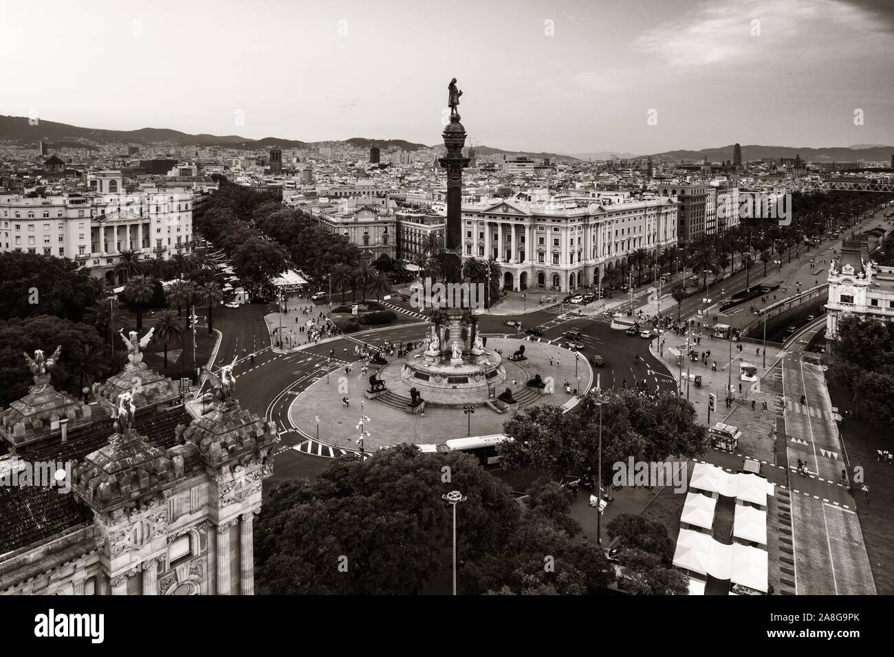 The Monument of Christopher Columbus aerial view in Barcelona Spain ...