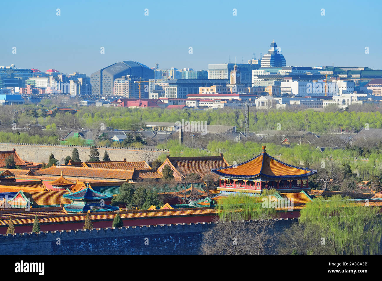 Beijing architecture and city skyline in the morning with blue sky ...