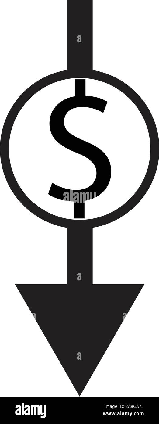 dollar rate decrease icon on white background. flat style. lower cost icon for your web site ...