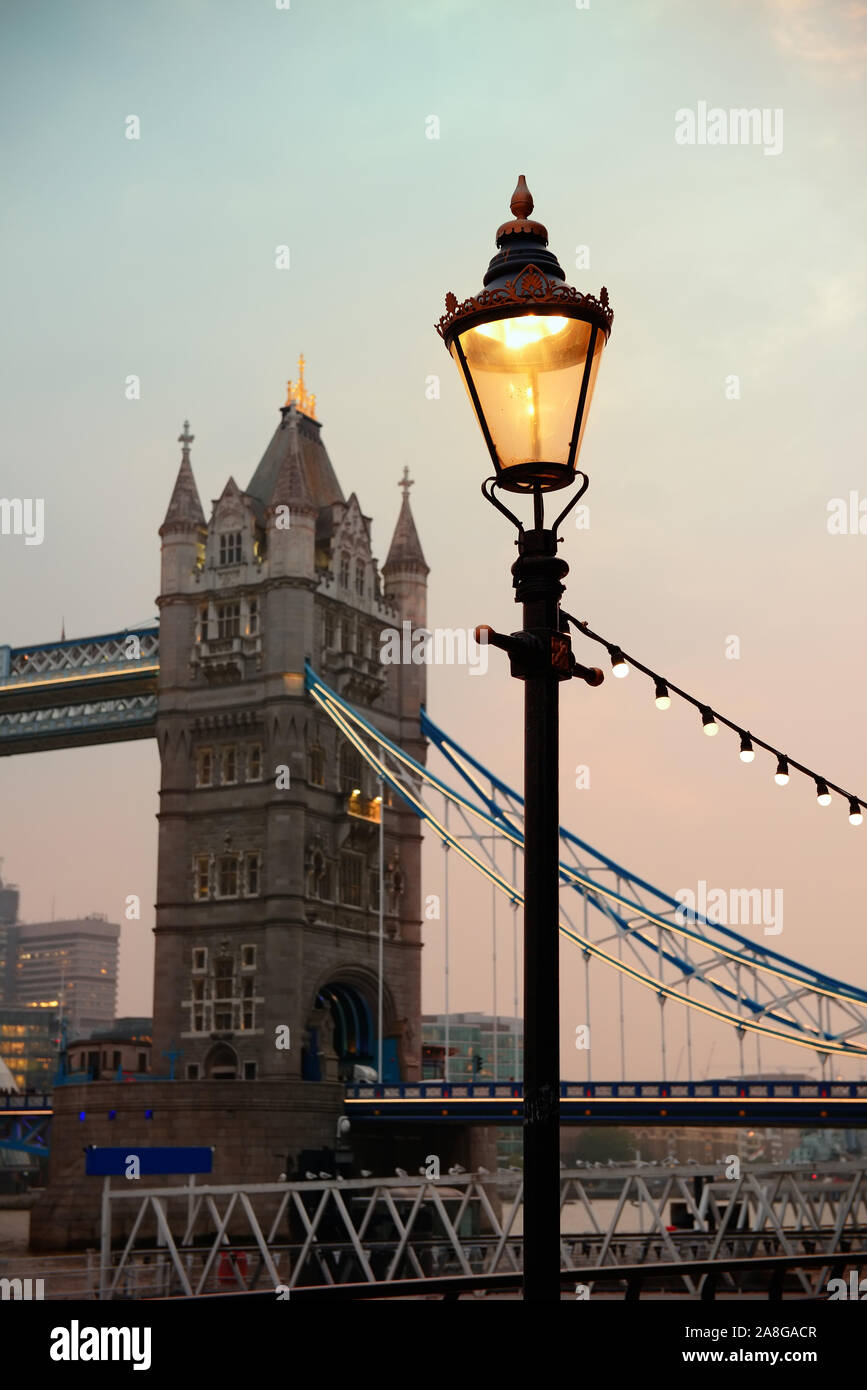 Tower Bridge and vintage lamp post in London Stock Photo - Alamy