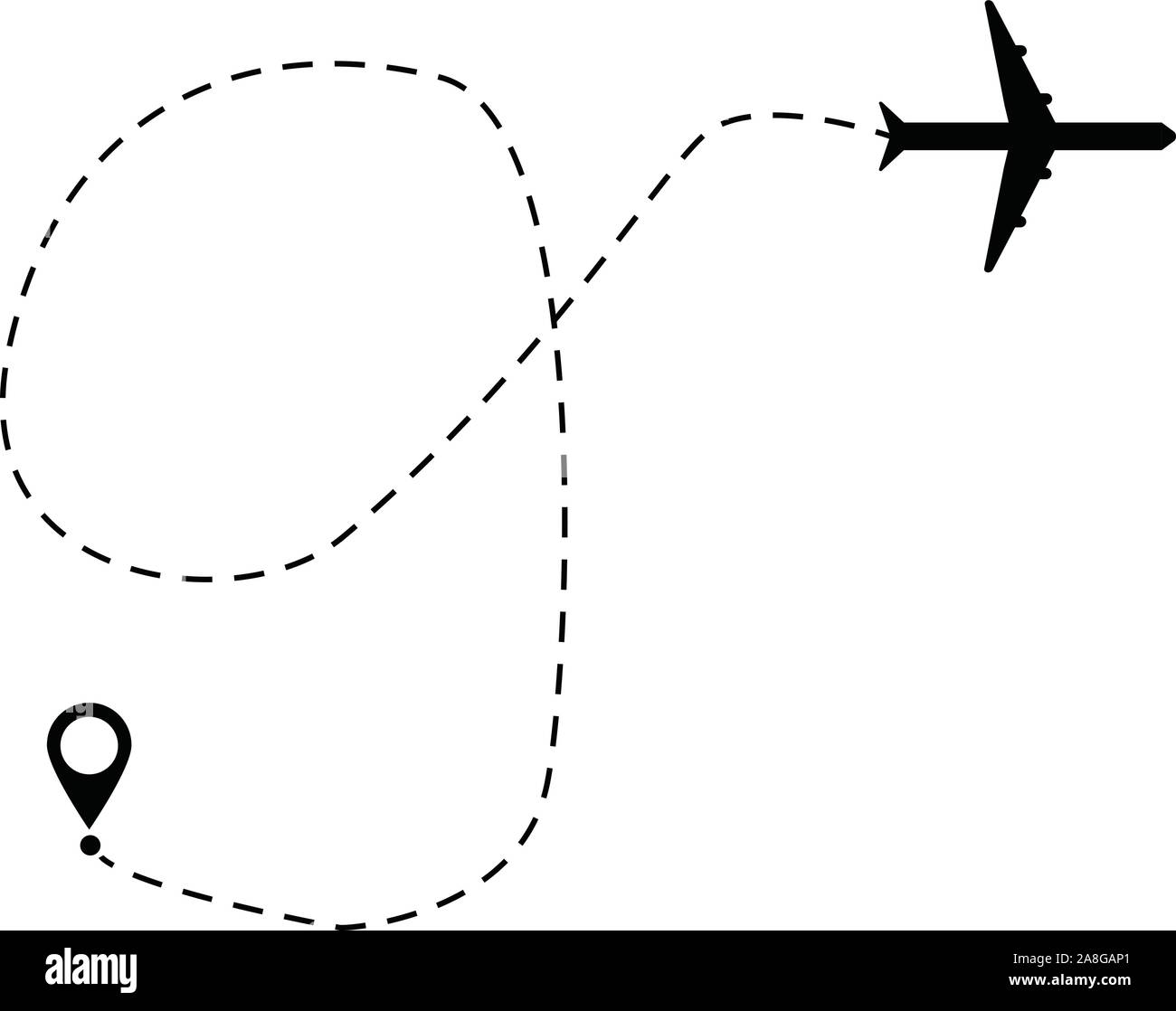 plane and track icon on a white background. flat style. airplane path ...