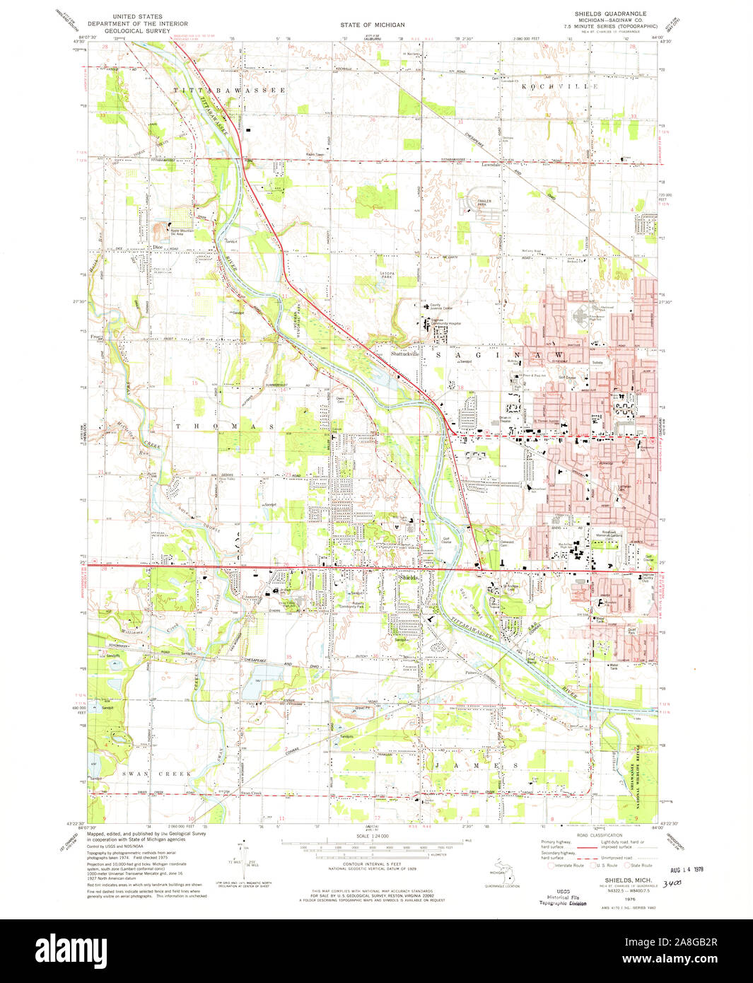 USGS TOPO Map Michigan MI Shields 277220 1975 24000 Stock Photo - Alamy
