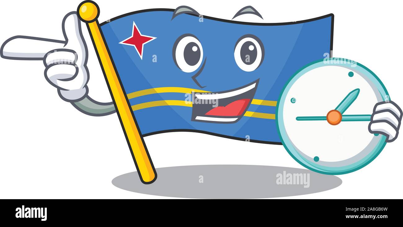cute with bring clock aruba flag with character shape Stock Vector ...