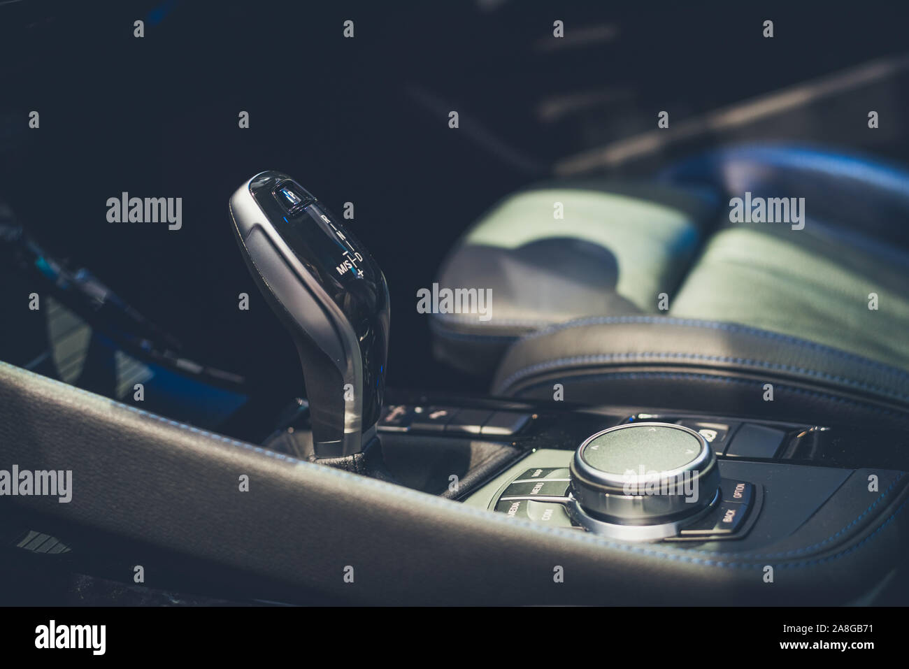 Automatic gear stick inside modern car for background Stock Photo - Alamy