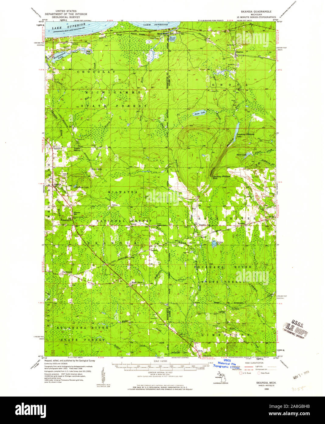 USGS TOPO Map Michigan MI Skandia 278502 1958 62500 Stock Photo - Alamy