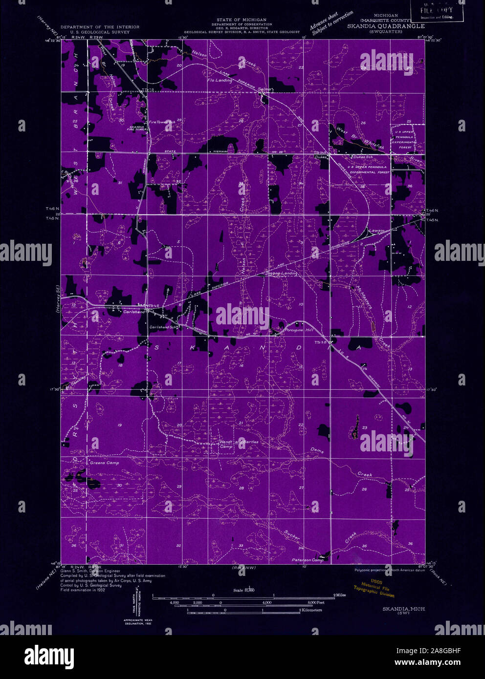 USGS TOPO Map Michigan MI Skandia SW 277921 1932 31680 Inverted Stock ...