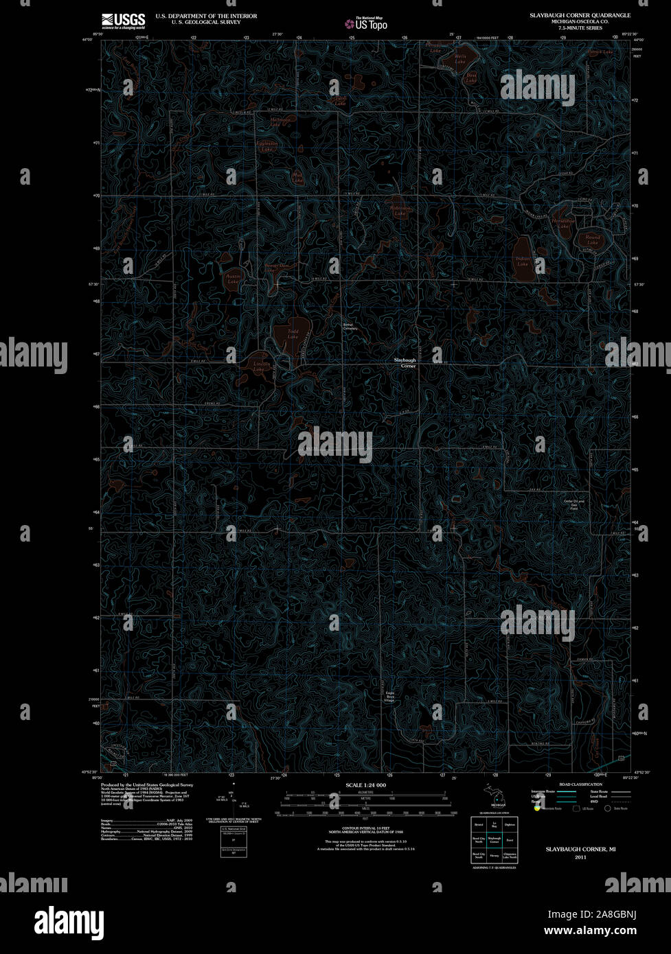 USGS TOPO Map Michigan MI Slaybaugh Corner 20111107 TM Inverted Stock ...
