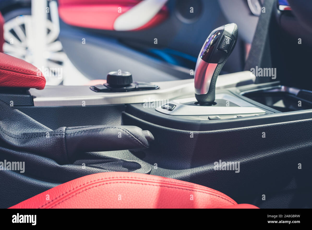 Automatic gear stick inside modern car for background Stock Photo - Alamy