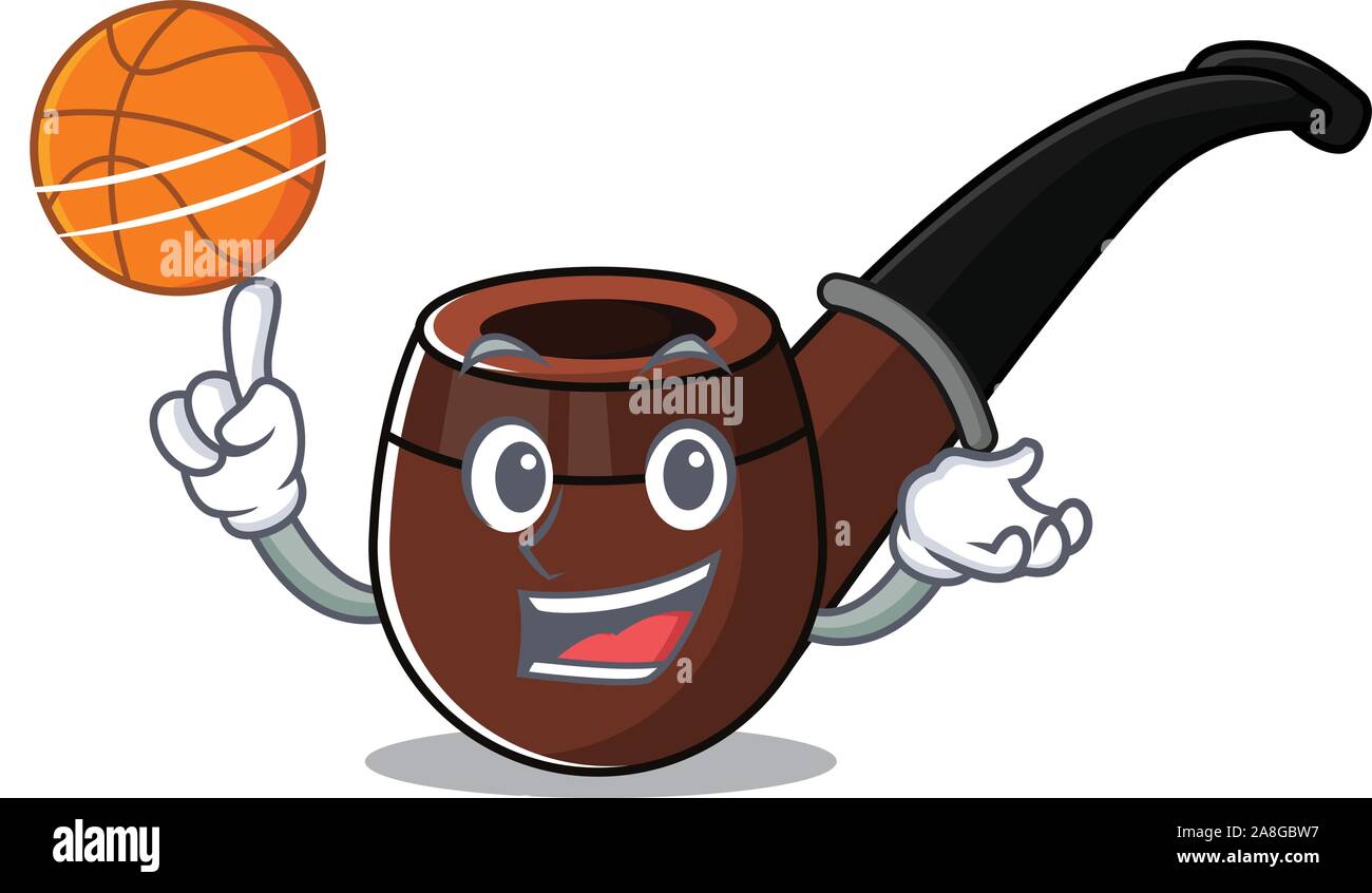 Funny smoke pipe in holding basketball cartoon character Stock Vector ...