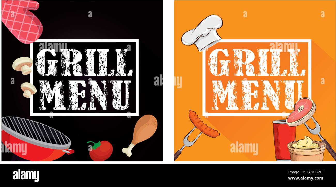 set poster of grill menu with delicious food Stock Vector Image & Art ...