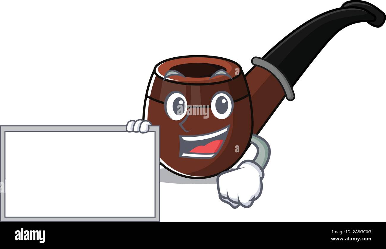 Funny smoke pipe in with board cartoon character Stock Vector Image ...