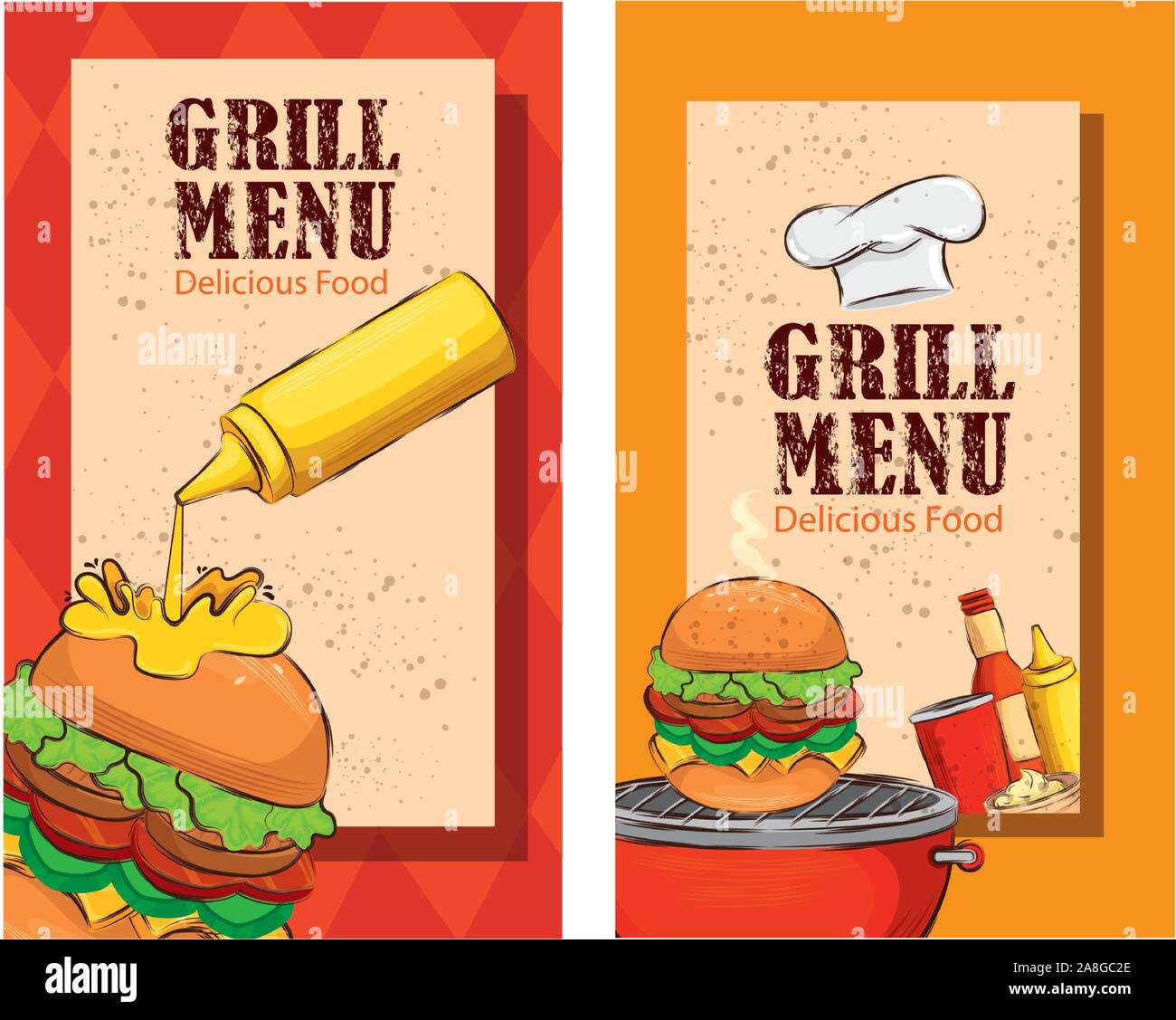 set poster of grill menu with delicious burgers Stock Vector Image ...