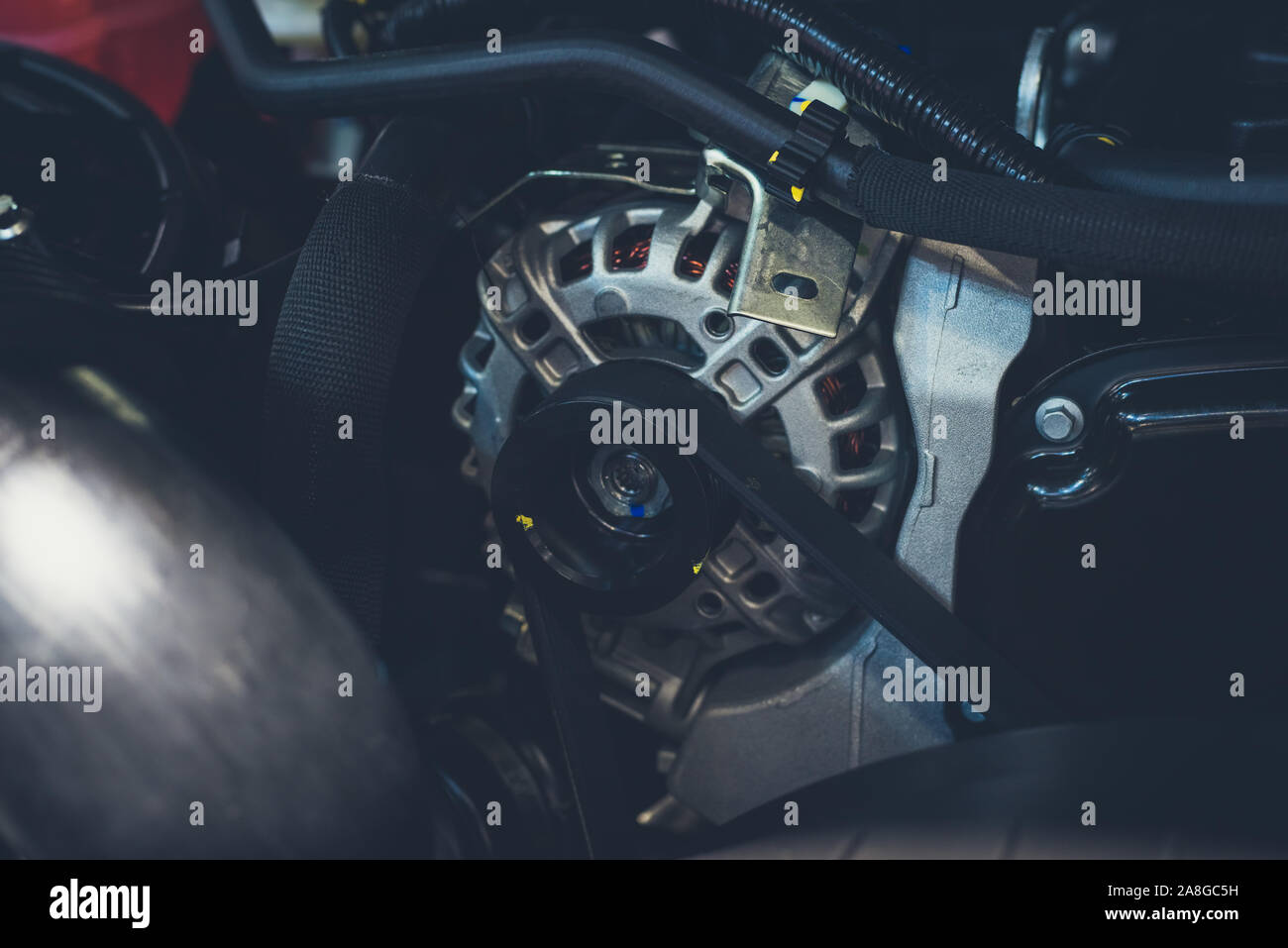 Power generator in car engine room Stock Photo - Alamy