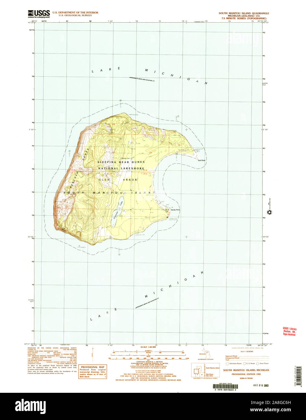 USGS TOPO Map Michigan MI South Manitou Island 277266 1983 24000 Stock ...
