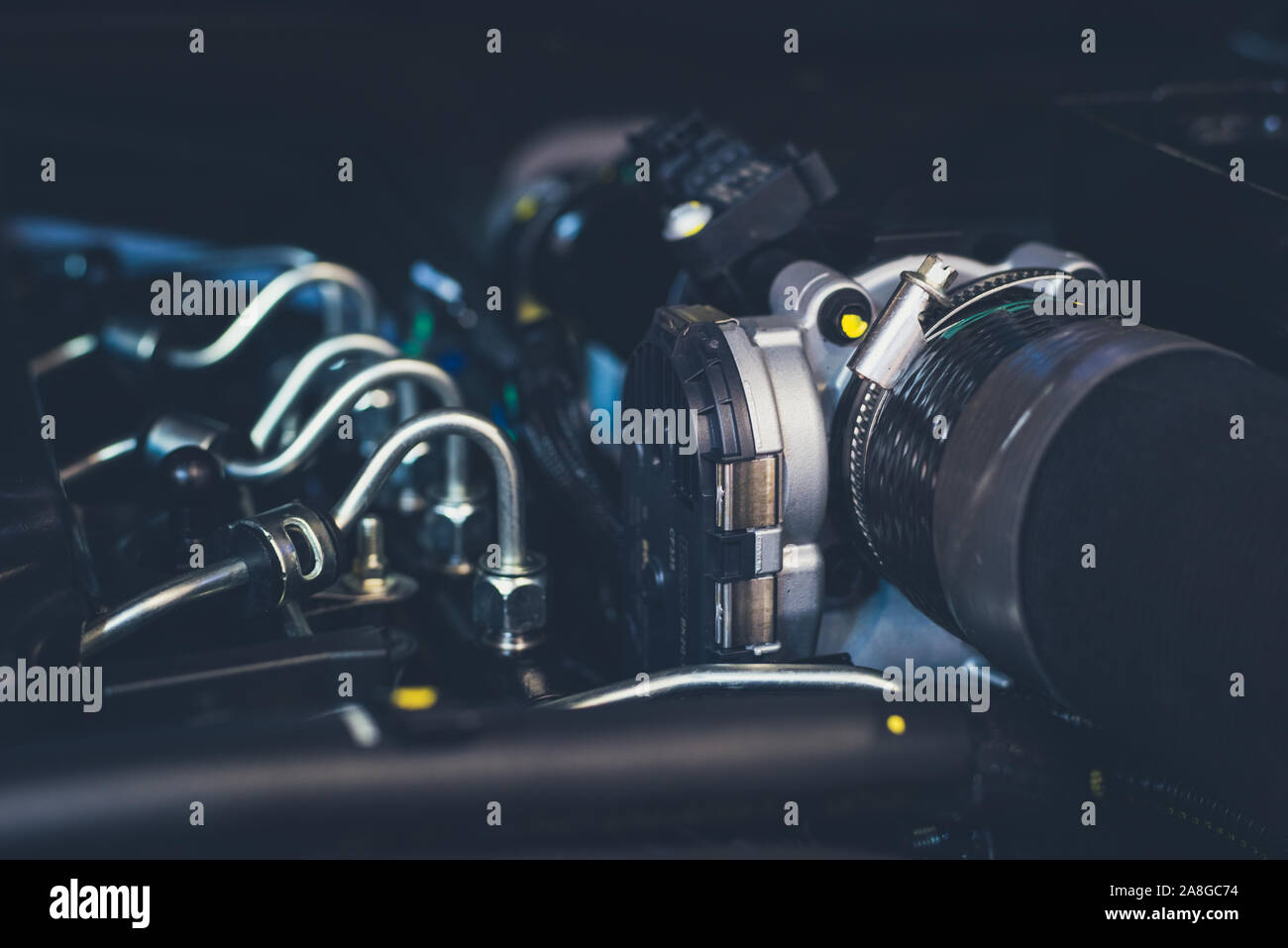 Close up shot of car engine for background Stock Photo - Alamy