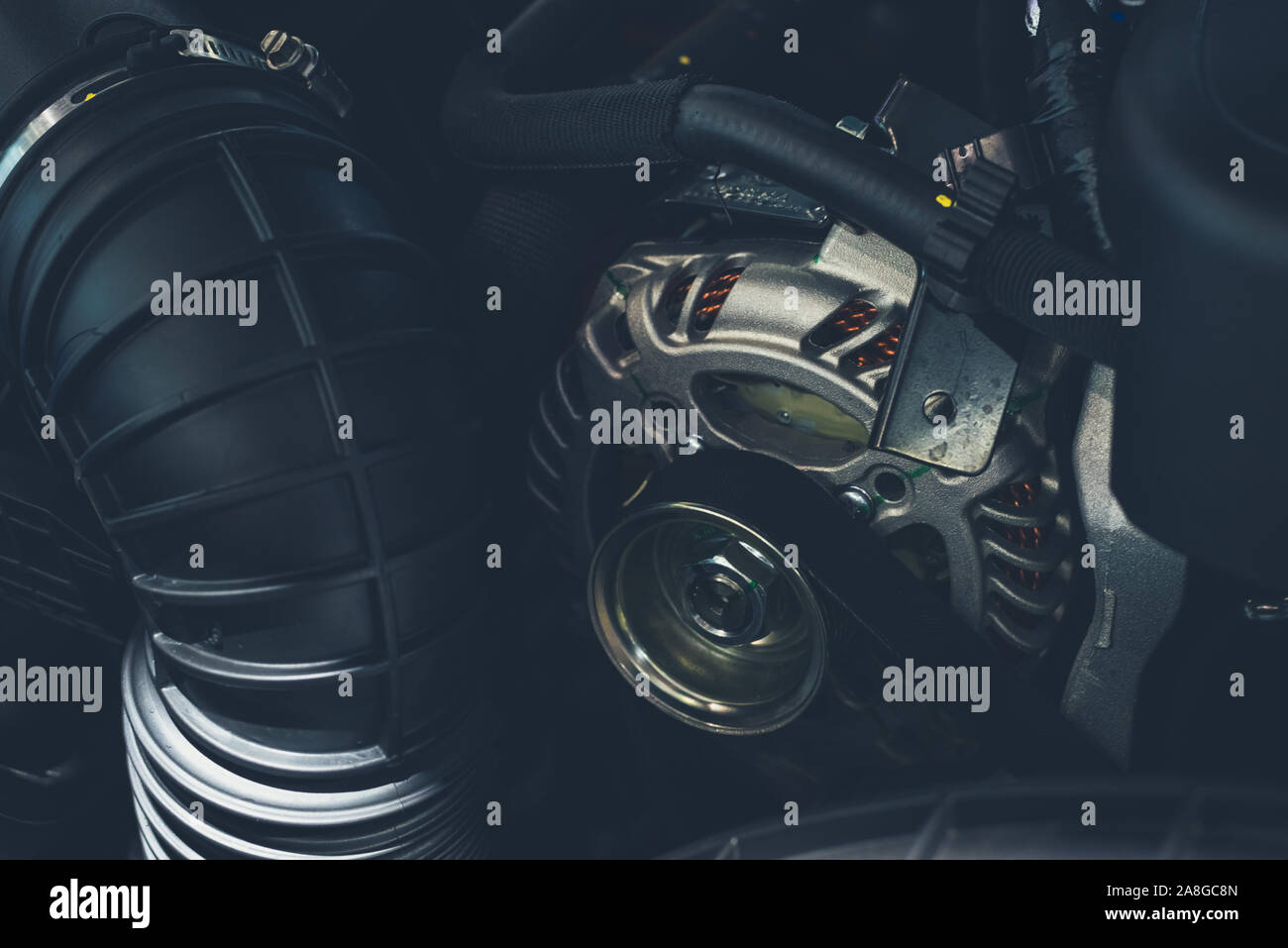 Power generator in car engine room Stock Photo - Alamy