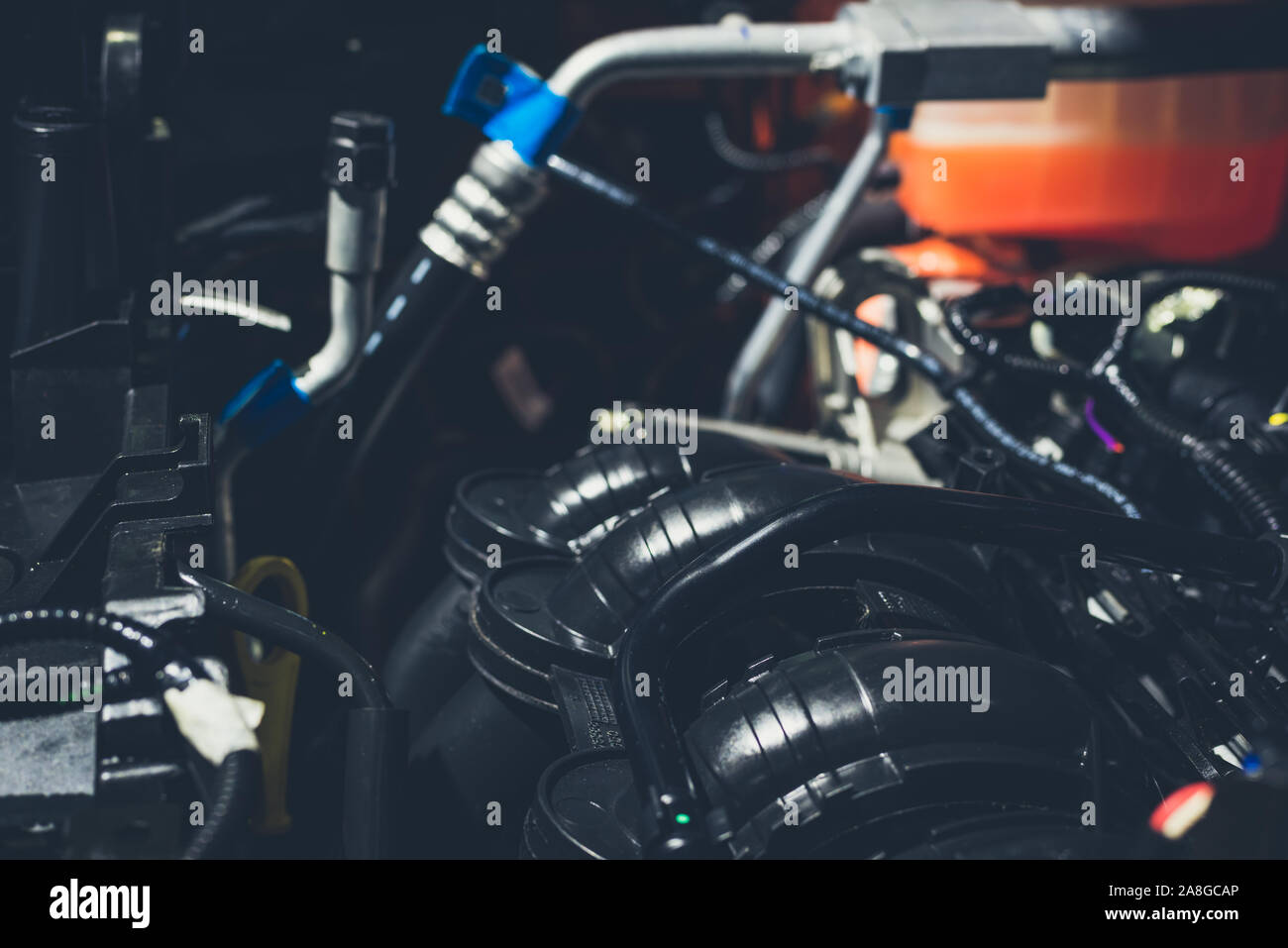 Close up shot of car engine for background Stock Photo - Alamy