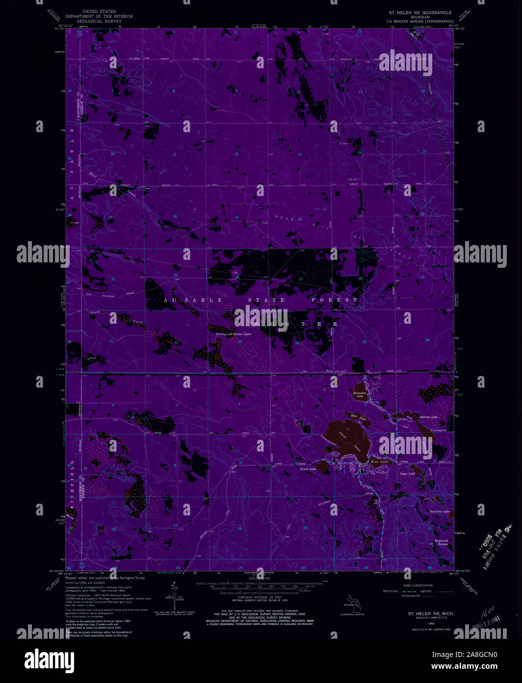 USGS TOPO Map Michigan MI St Helen NE 277295 1965 24000 Inverted Stock ...