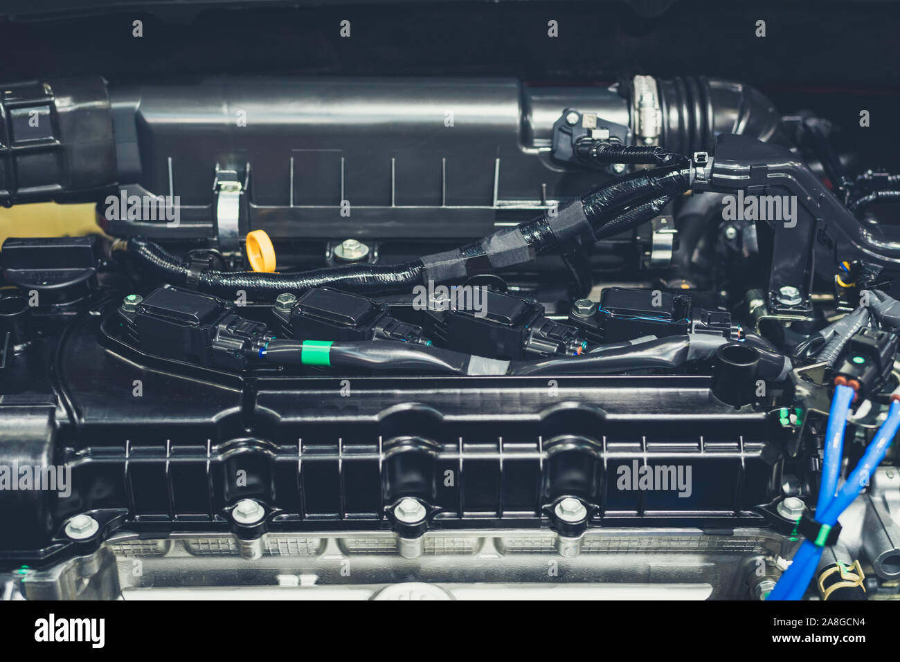 Close up shot of car engine for background Stock Photo - Alamy