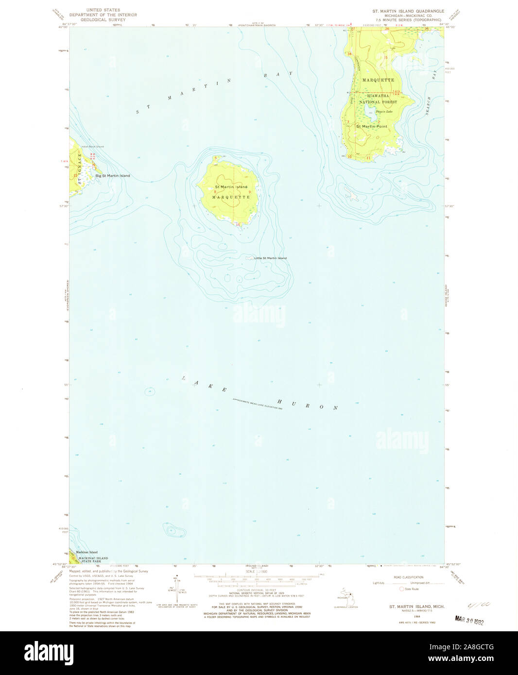 USGS TOPO Map Michigan MI St Martin Island 277304 1964 24000 Stock ...