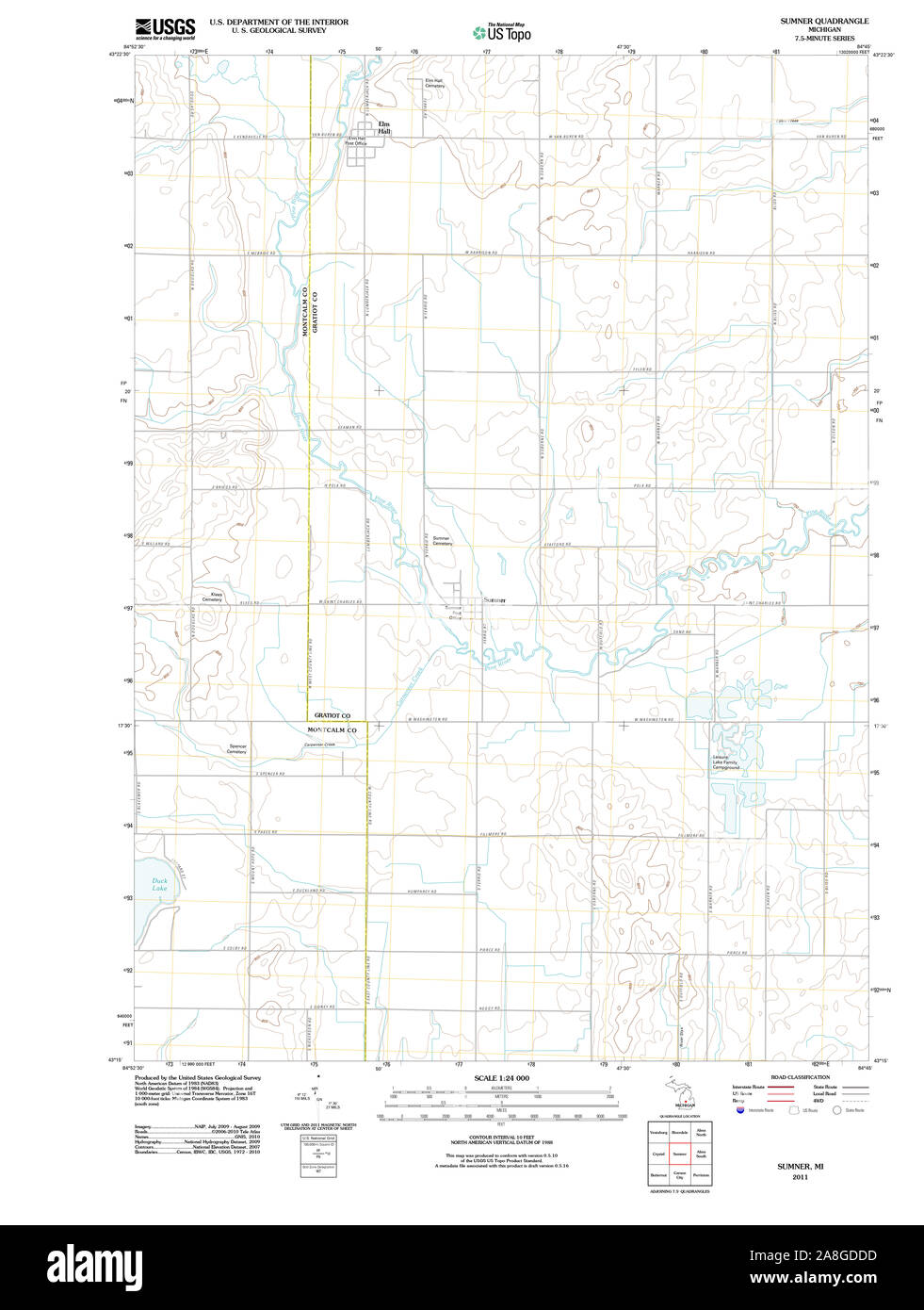 USGS TOPO Map Michigan MI Sumner 20111017 TM Stock Photo - Alamy