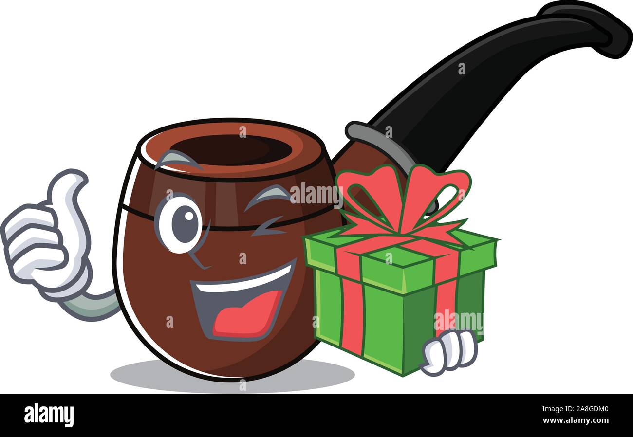 holding gift cartoon character style with smoke pipe Stock Vector Image ...