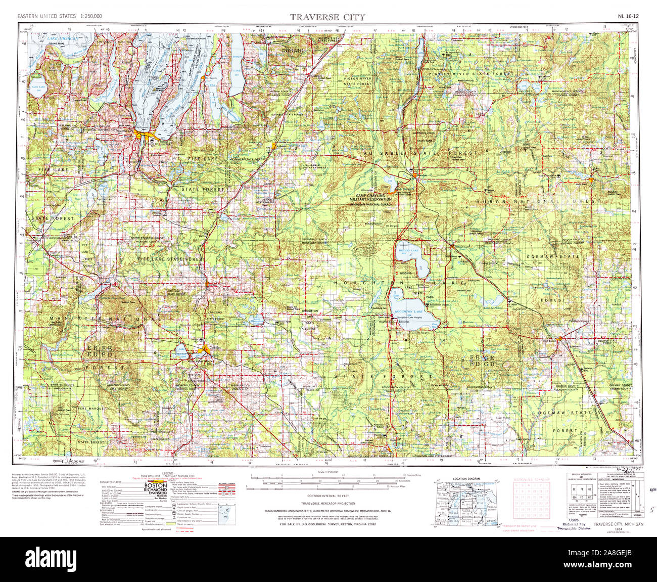 USGS TOPO Map Michigan MI Traverse City 278770 1954 250000 Stock Photo ...