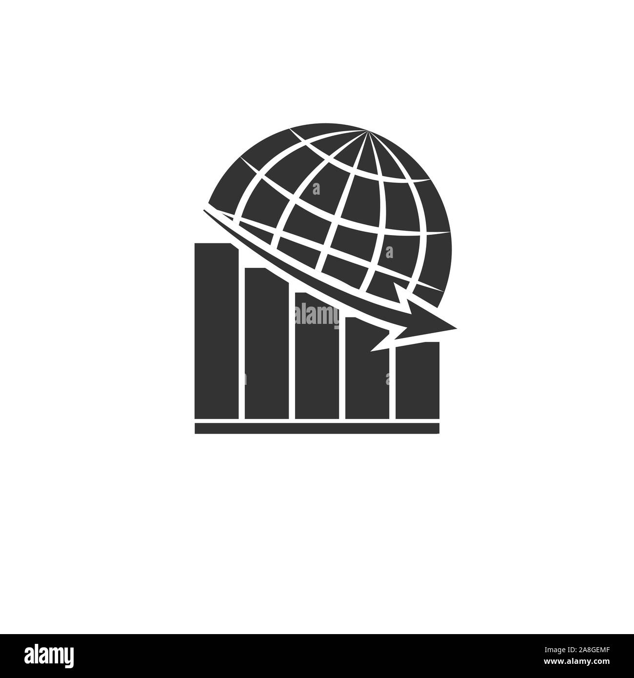 decline of the world economy. Graph with a down arrow on the background ...