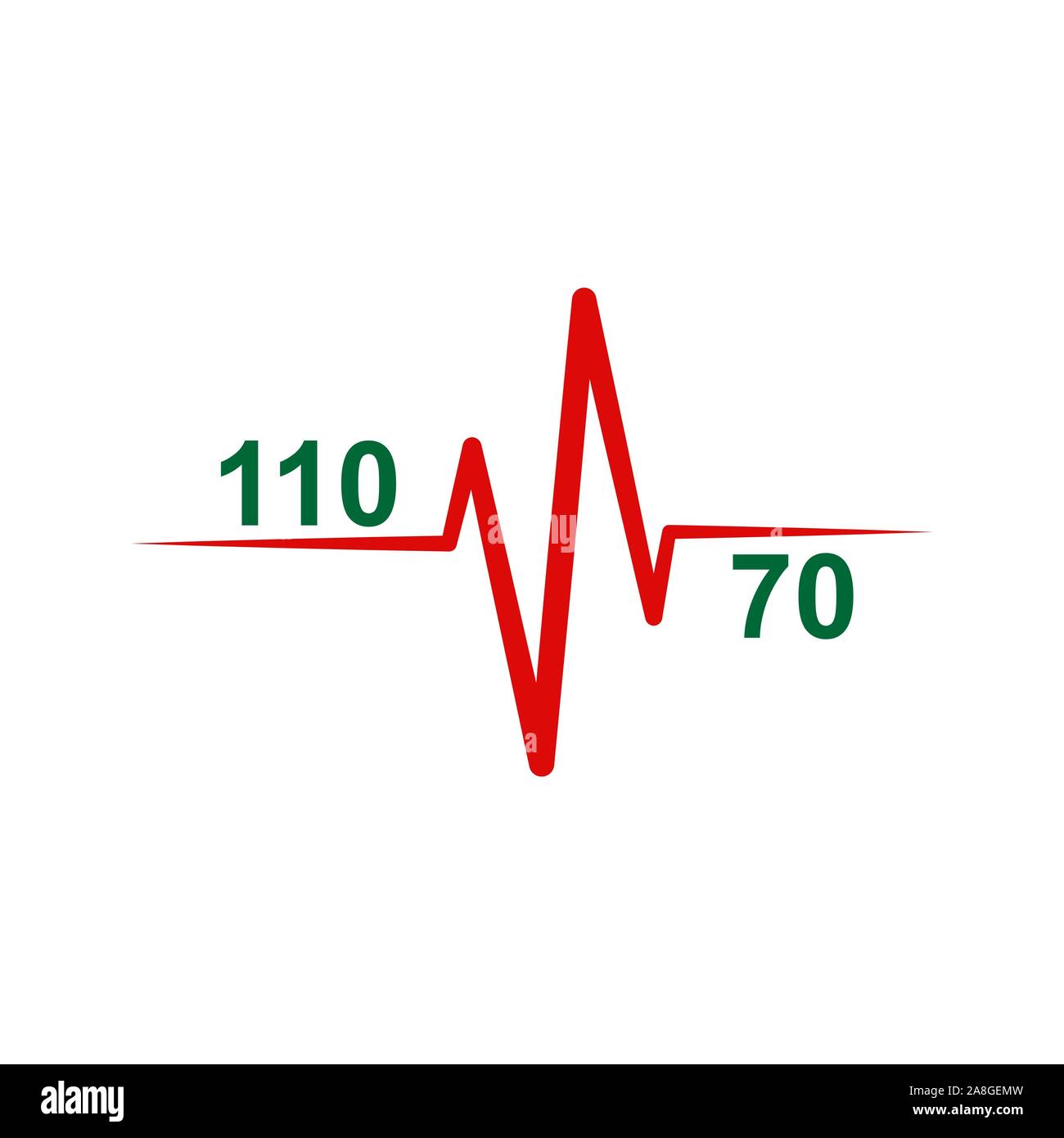 Icon of normal heart and blood pressure 110 to 70. Medical-themed badge ...