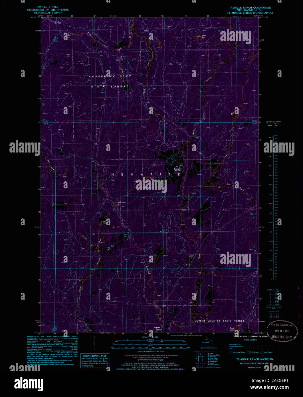 USGS TOPO Map Michigan MI Triangle Ranch 277416 1985 24000 Inverted ...