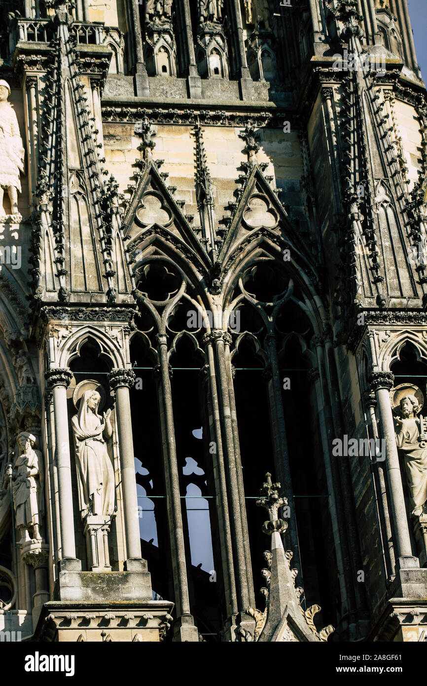 Reims France November 8, 2019 View of the exterior facade of the Notre ...