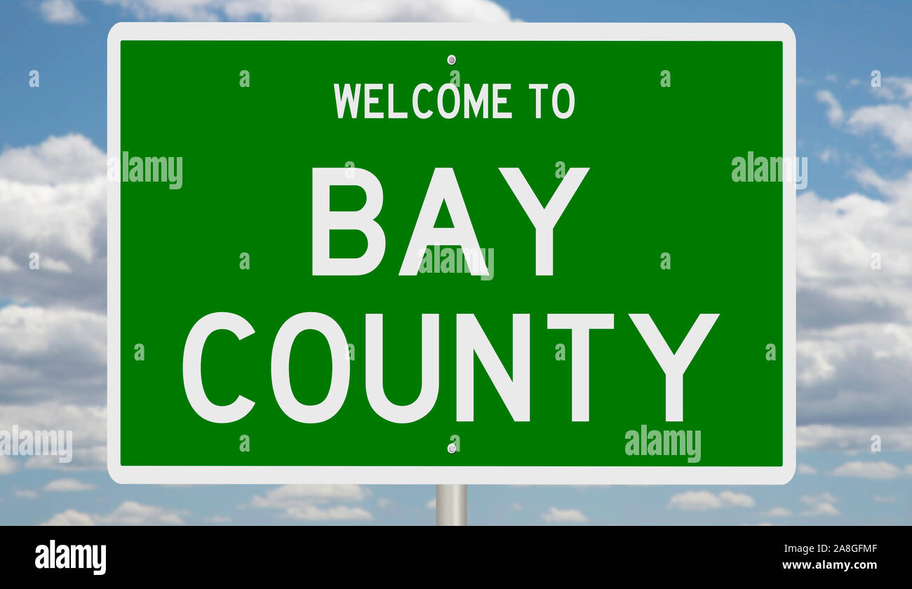 Rendering of a green 3d highway sign for Bay County Stock Photo - Alamy