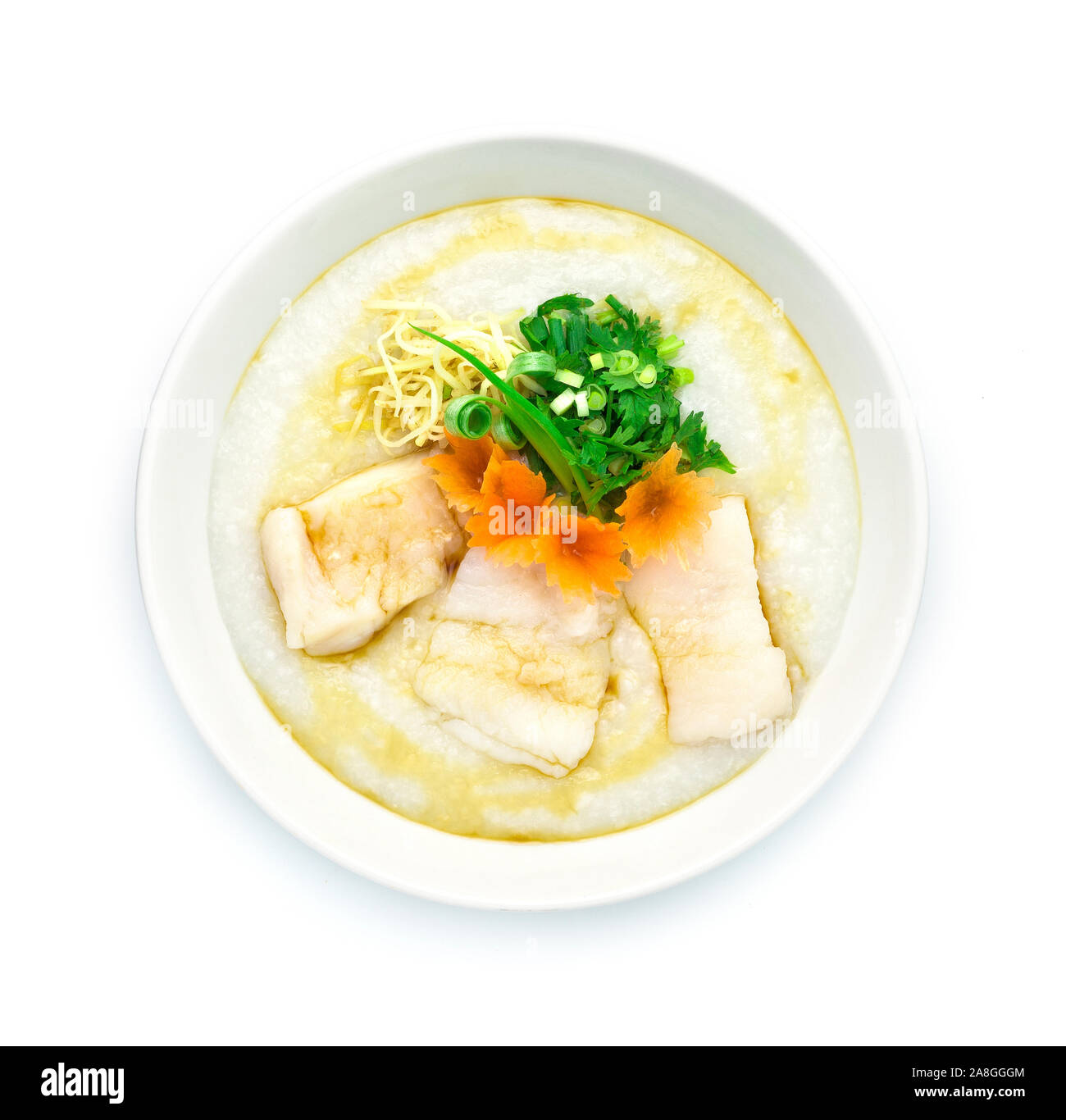 Congee Fish Asian Seabass ,Rice Porridge served slice ginger and cutlet ...
