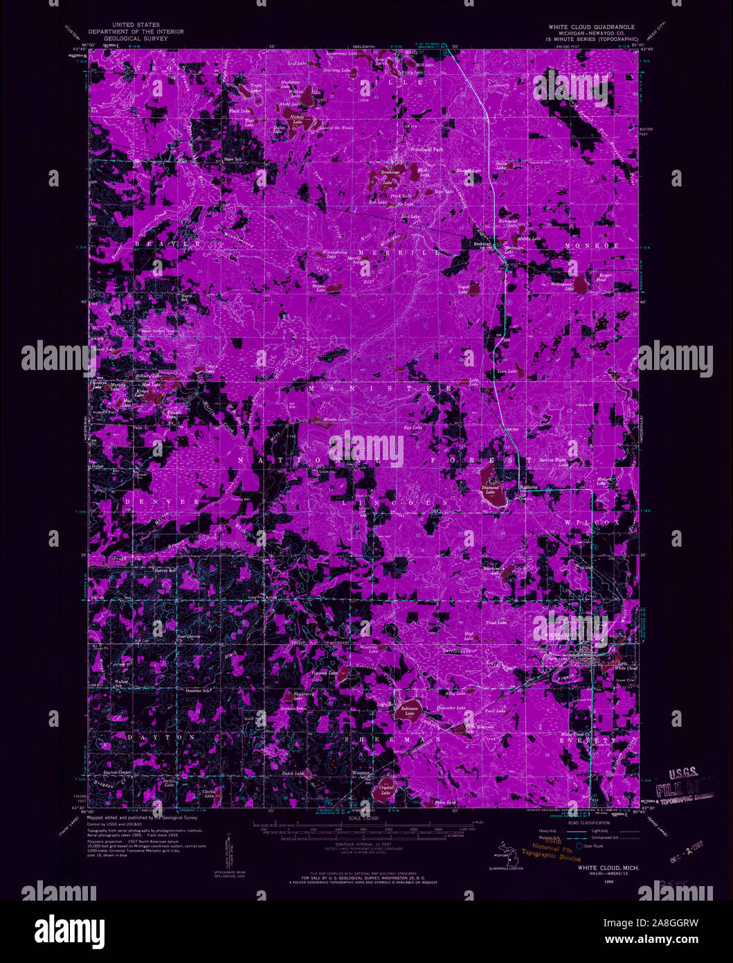 USGS TOPO Map Michigan MI White Cloud 278594 1959 62500 Inverted Stock ...
