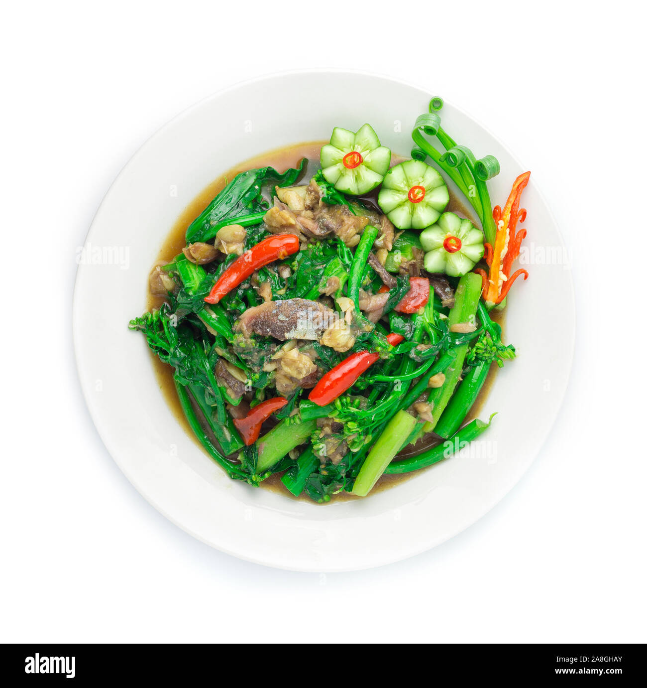 Stir fried Chinese kale with Salt Fish Mackerel goodtasty Thai Food ...