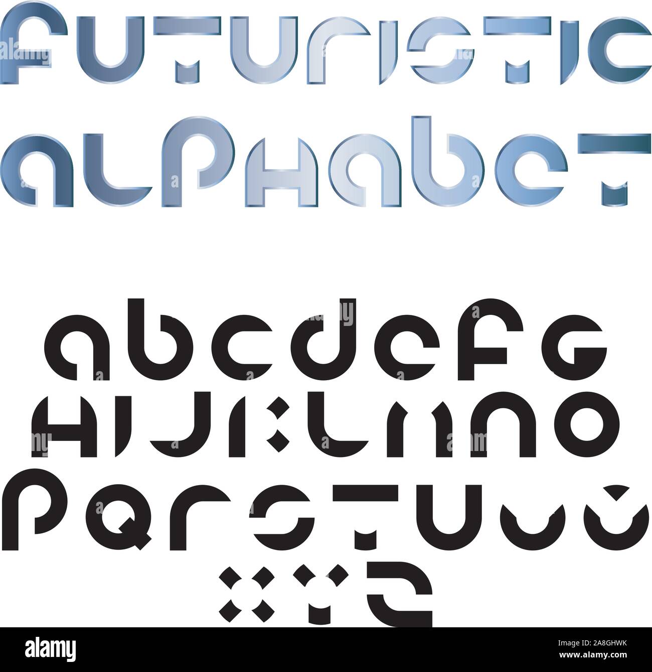 Futuristicvector alphabet font. Parts of a circle, ring, torus ...