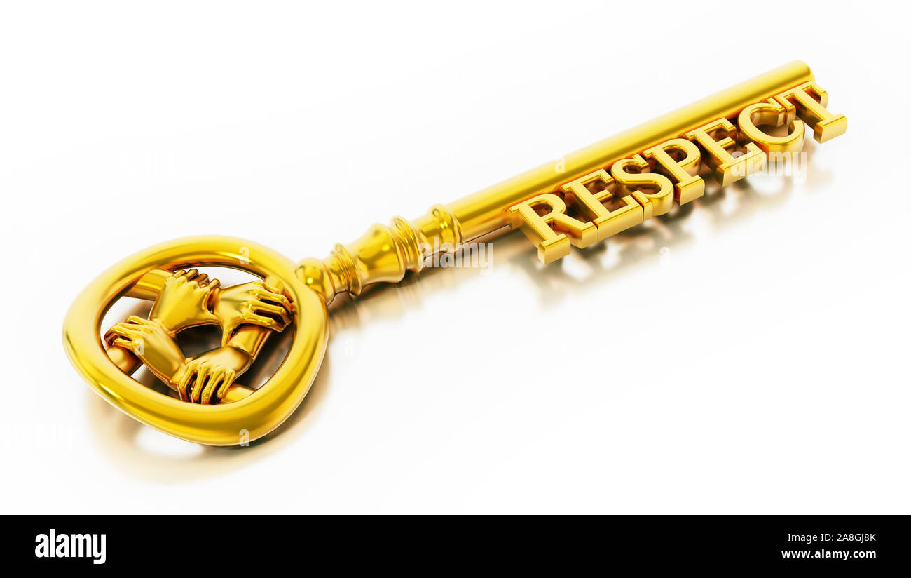 Respect key with holding hands isolated on white background. 3D ...