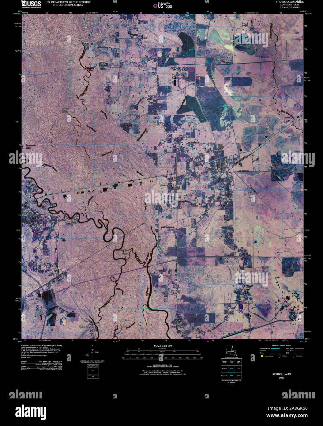 USGS TOPO Map Texas LA Starks 20100609 TM Inverted Restoration Stock ...