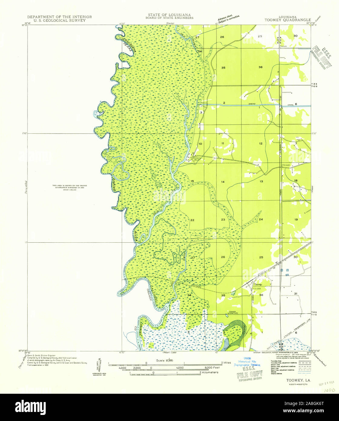 USGS TOPO Map Texas LA Toomey 334155 1954 31680 Restoration Stock Photo ...