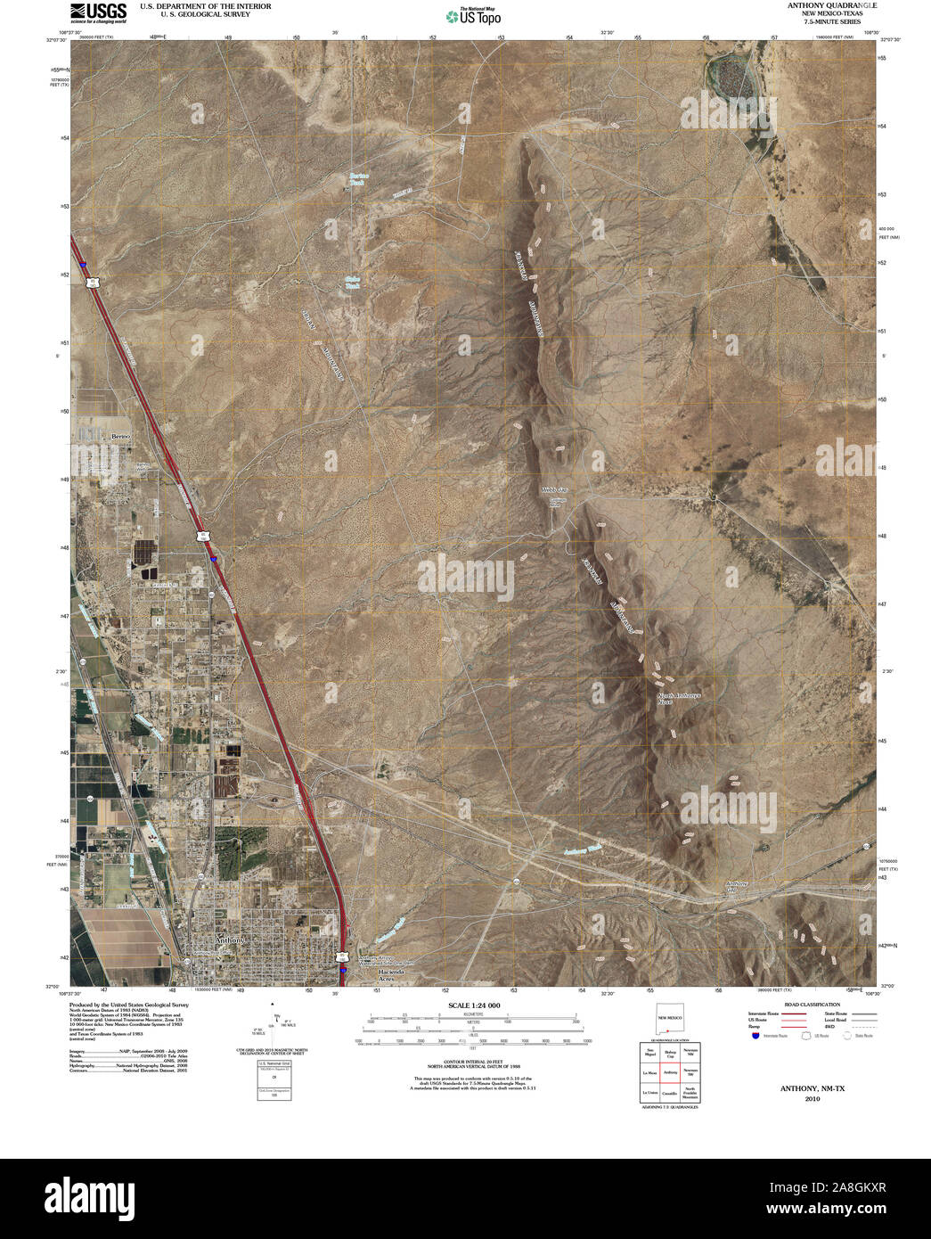 USGS TOPO Map Texas NM Anthony 20100921 TM Restoration Stock Photo - Alamy
