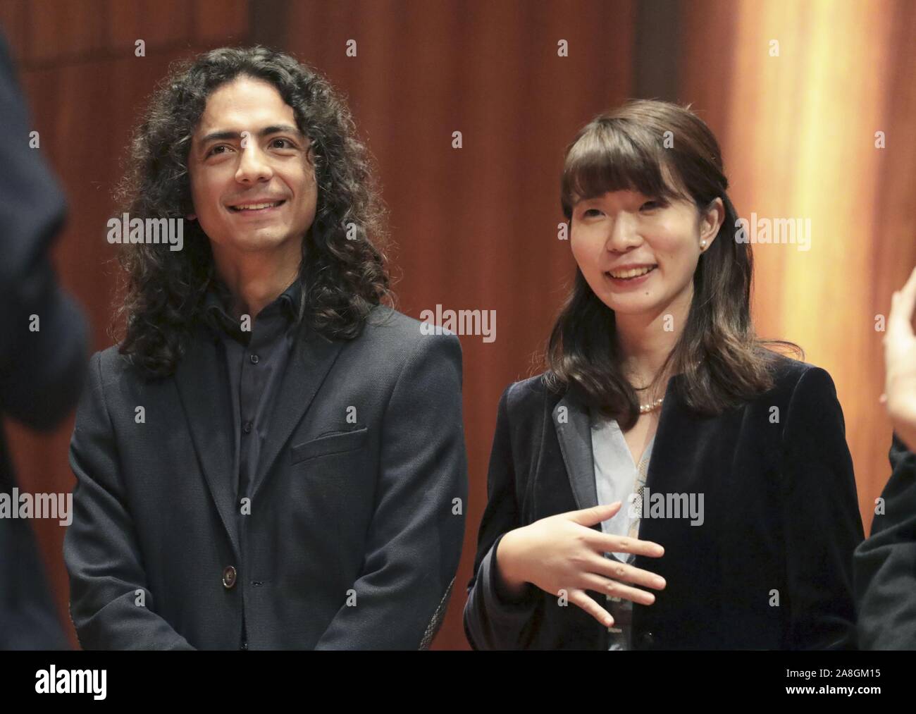 Japan's Hinako Takagi (R) and Daniel Arango-Prada of Colombia are ...