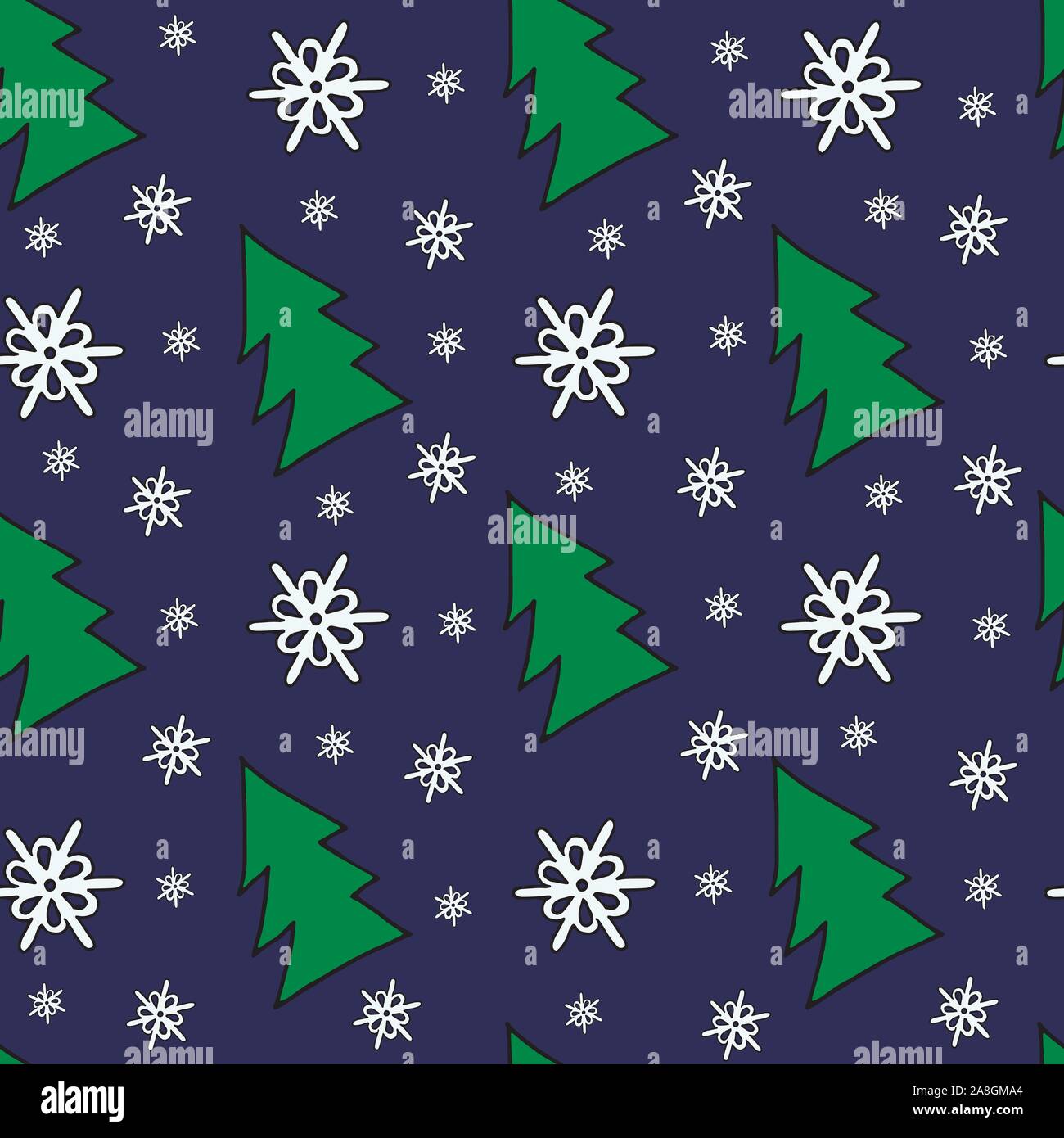 Seamless christmas pattern of christmas trees, stars and snowflakes ...