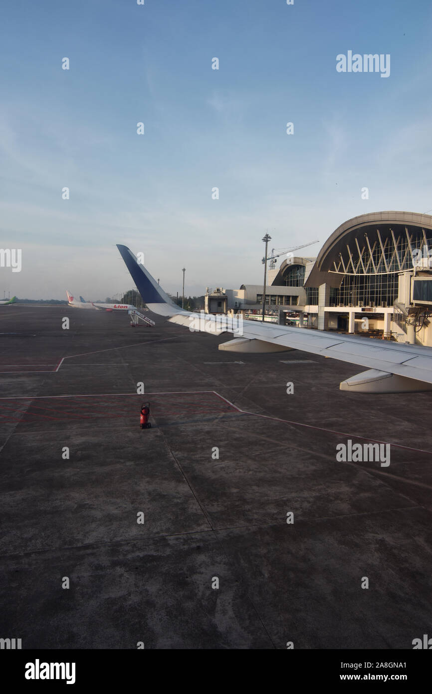 Landscape view, photo angle from Window airplane, Airbus A320, the left ...