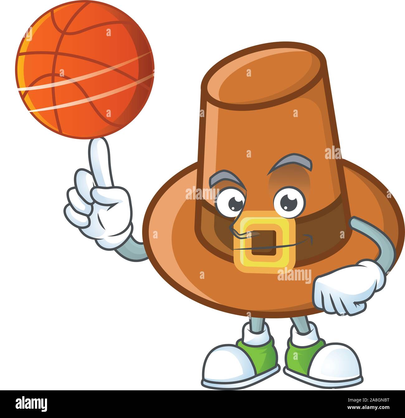 Brown pilgrim hat with the cartoon holding basketball Stock Vector ...