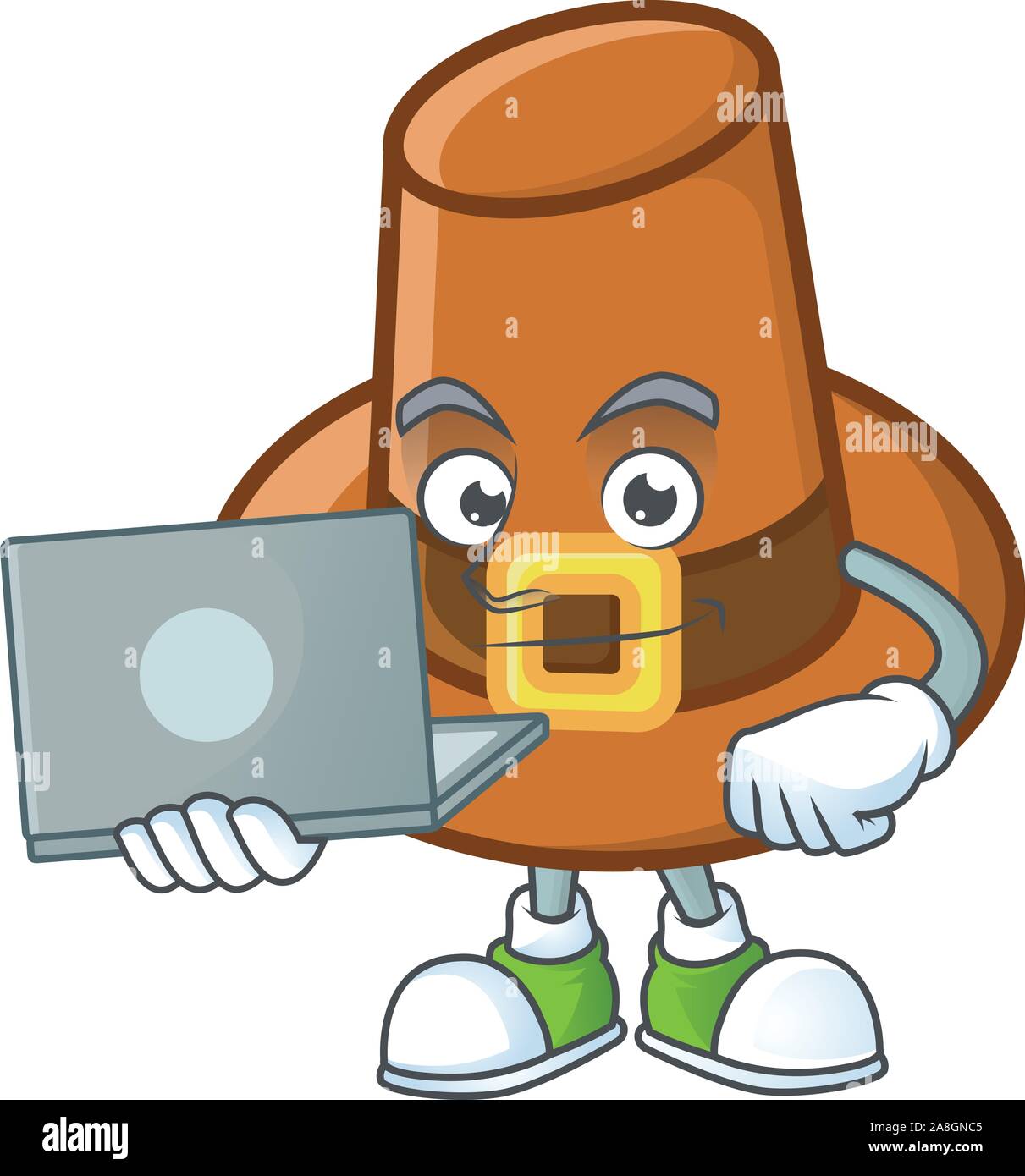 Brown pilgrim hat with the cartoon with bring laptop Stock Vector Image ...