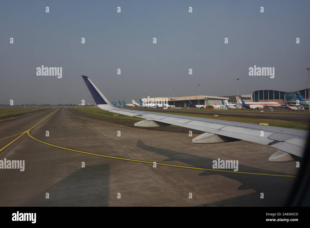 Landscape view, photo angle from Window airplane, Airbus A320, the left ...